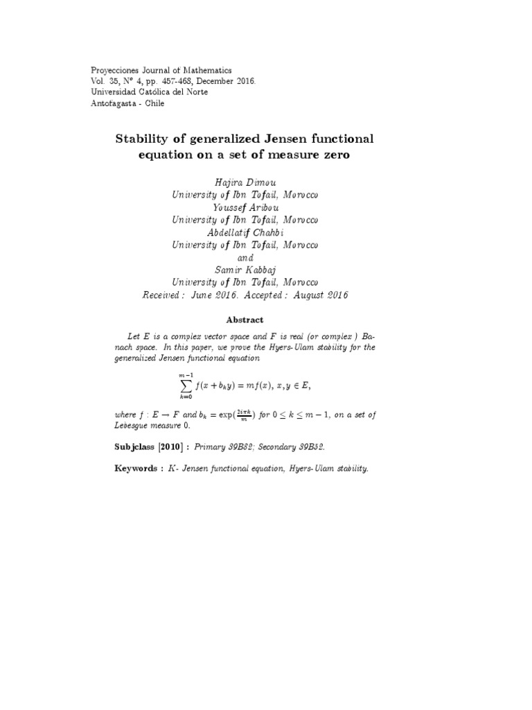 Stability of Generalized Jensen Functional Equation On A Set of Measure ...