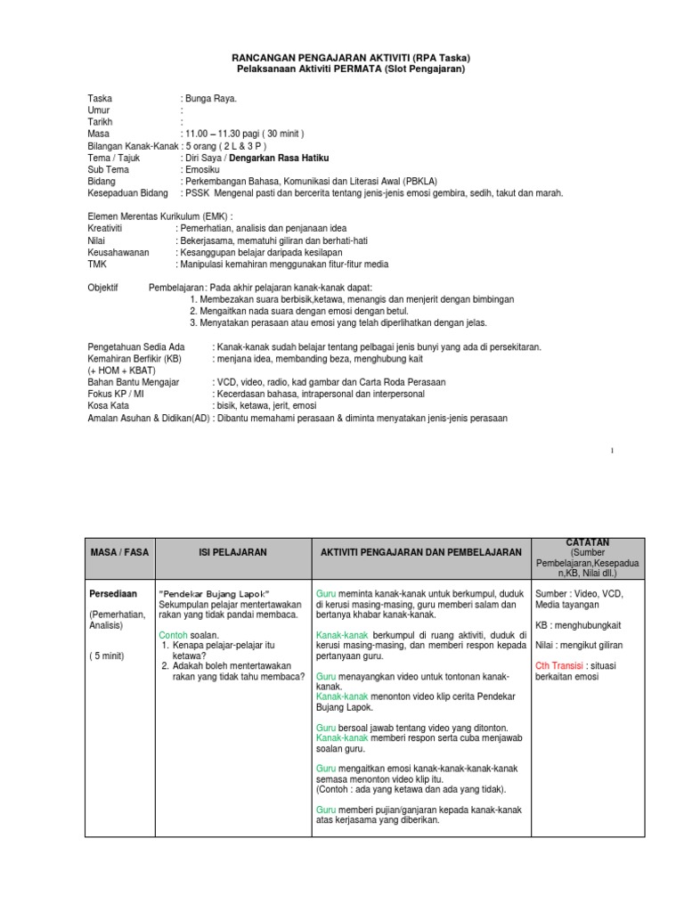 Contoh Rpa Taska | PDF