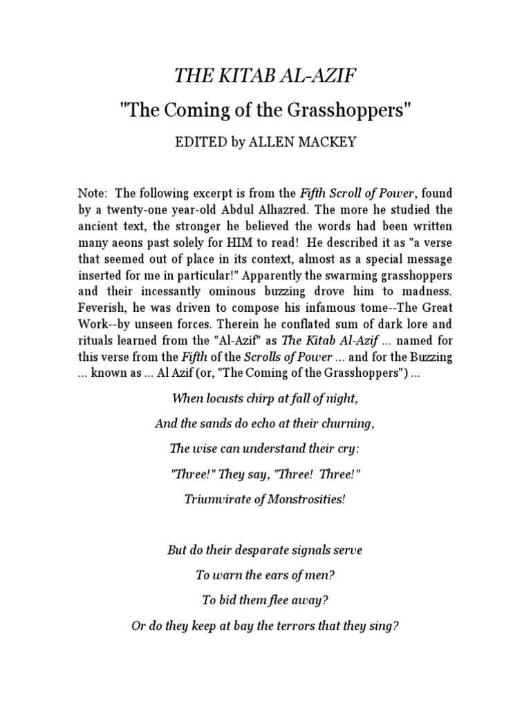 The Kitab Al-Azif - The Coming of The Grasshoppers, Edited by Allen ...