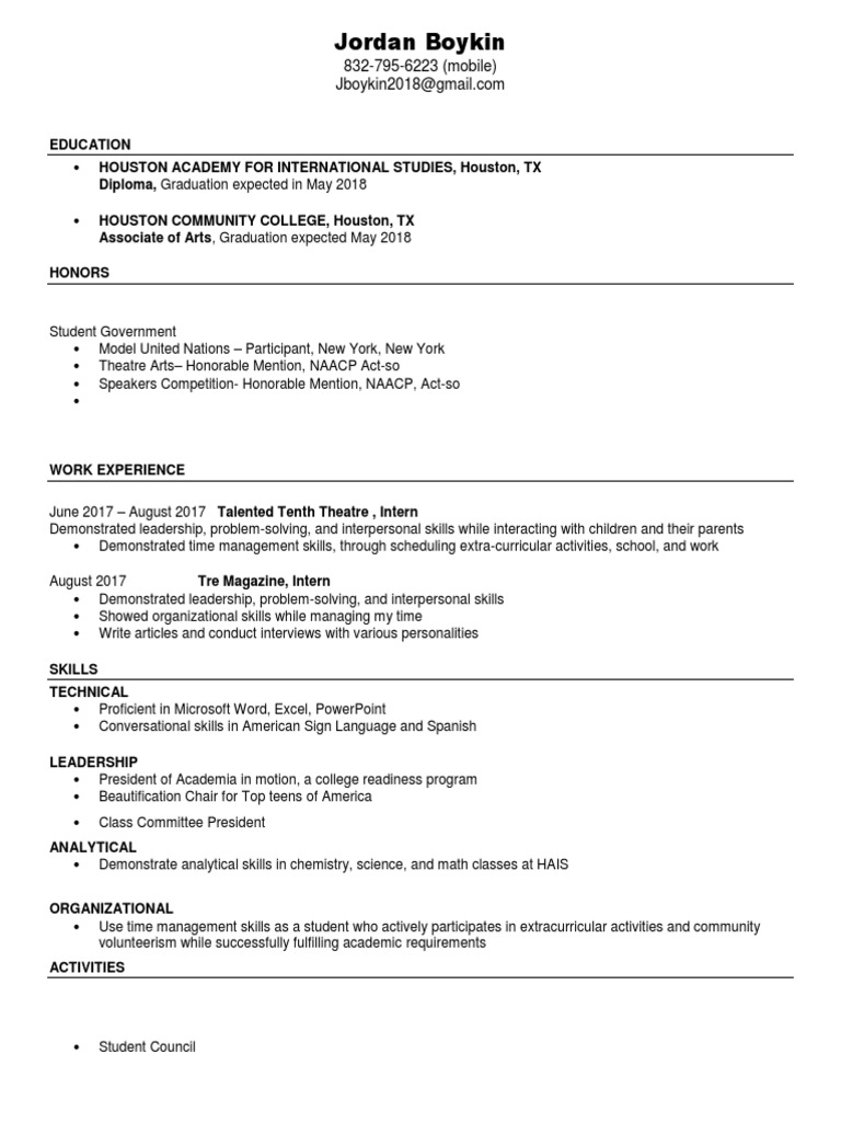 Jordan Boykin's Resume and Skills Summary | PDF | Language Arts ...
