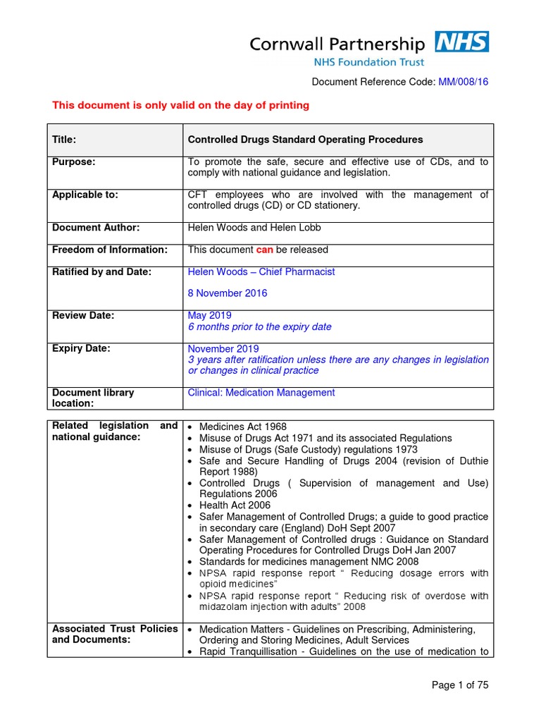 Sop For Controlled Drugs | PDF | Pharmacy | Pharmaceutical Drug
