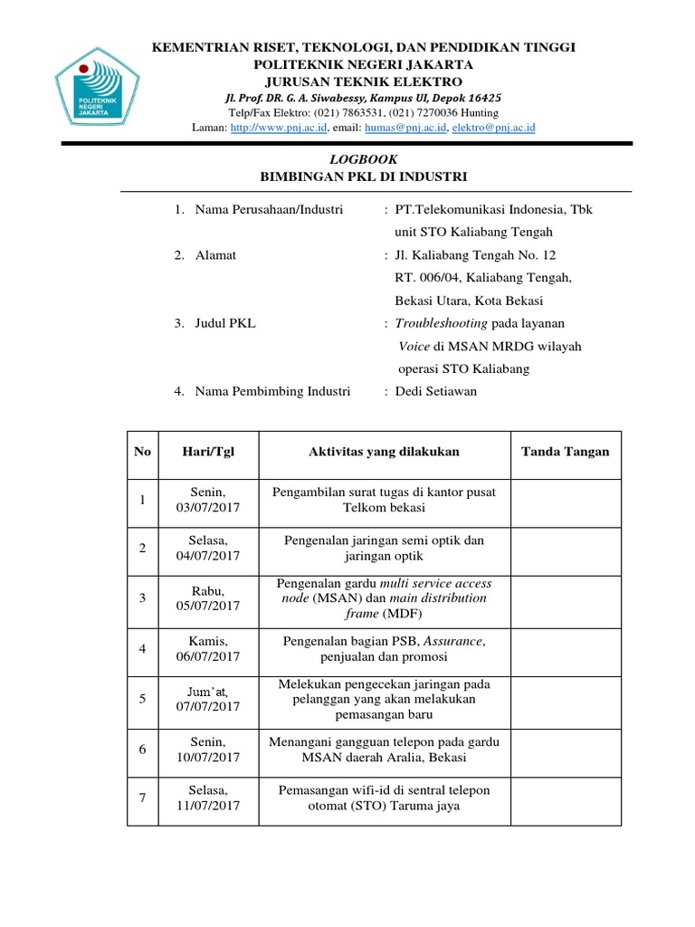 Contoh Logbook PKL | PDF