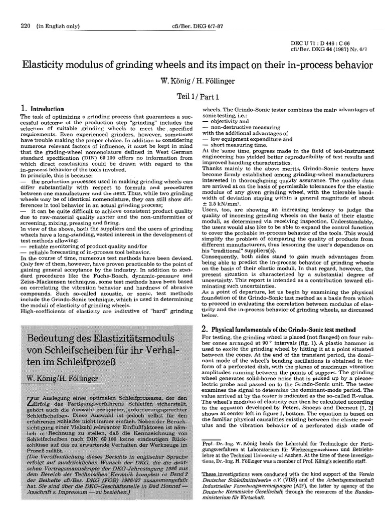 Elasticity Modulus of Grinding Wheels and Its Impact On Their In ...