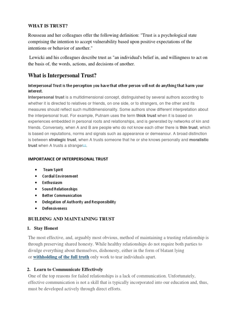 Building and Maintaining Trust | PDF | Trust (Emotion) | Friendship
