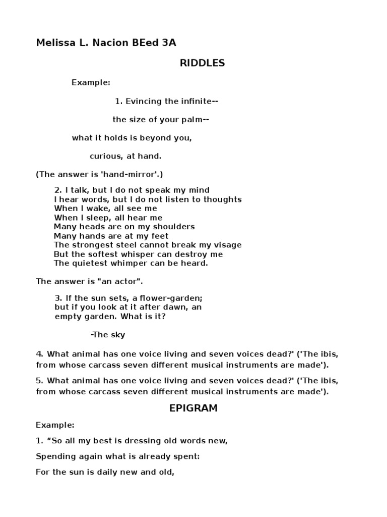 Melissa L. Nacion Beed 3A Riddles | PDF