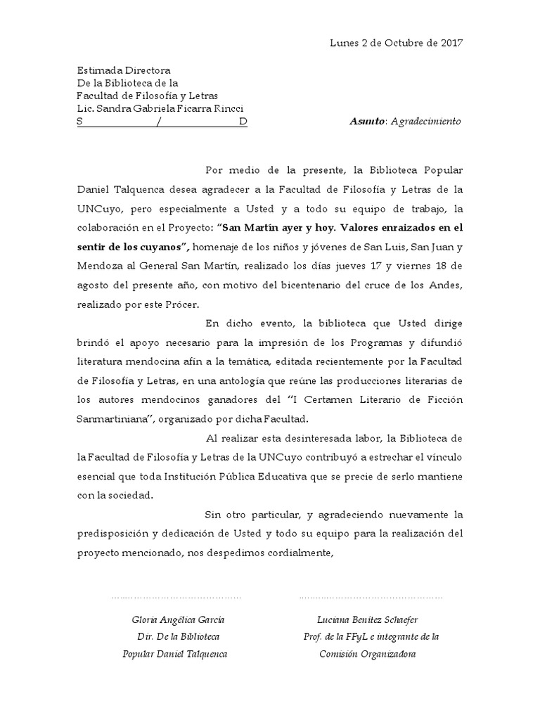 Modelo de Carta de Agradecimiento | PDF