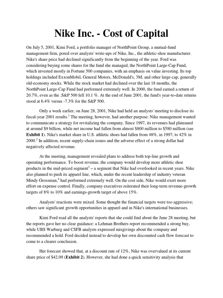 Case Study - Kimi Ford Nike WACC | PDF | Cost Of Capital | Investing