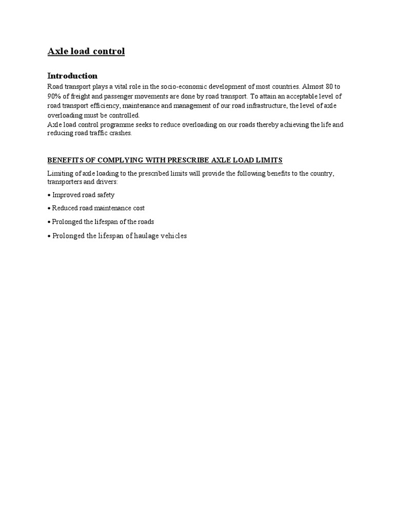 Axle Load Control: Benefits of Complying With Prescribe Axle Load ...