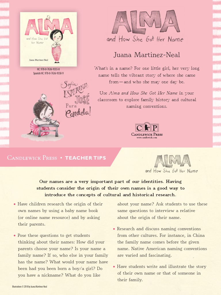 Alma and How She Got Her Name by Juana Martinez-Neal Teacher Tip Card | PDF