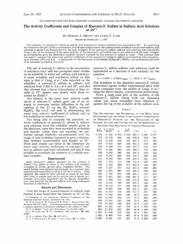 The Activity Coefficients and Complex of Mercury (1) Sulfate in ...