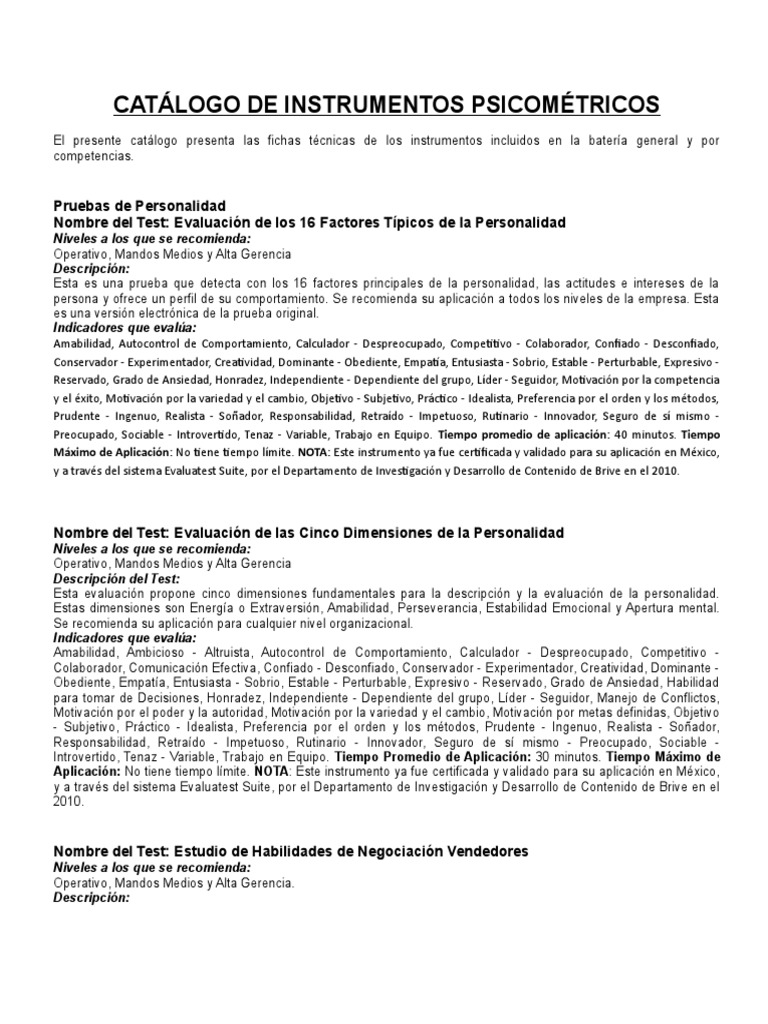 Catálogo de Instrumentos Psicométricos | PDF | Toma de decisiones ...