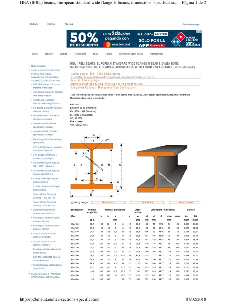 B2bmetal - Eu Hea Sections Specification | Materials | Civil Engineering