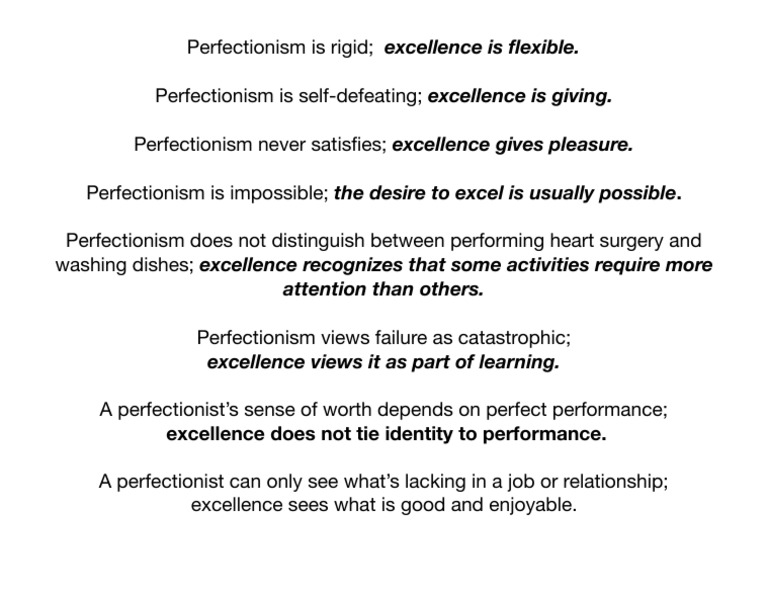 Perfectionism vs. Excellence Explained | PDF