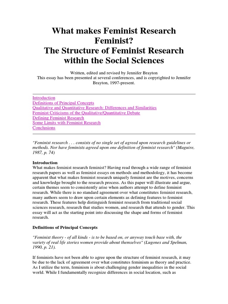 What Makes Feminist Research Feminist | PDF | Qualitative Research ...