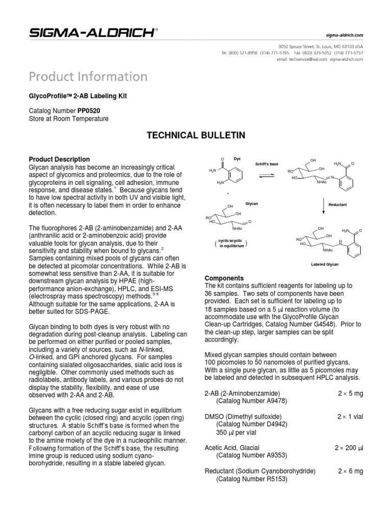 Technical Bulletin: Glycoprofile 2-Ab Labeling Kit | PDF | Biochemistry ...