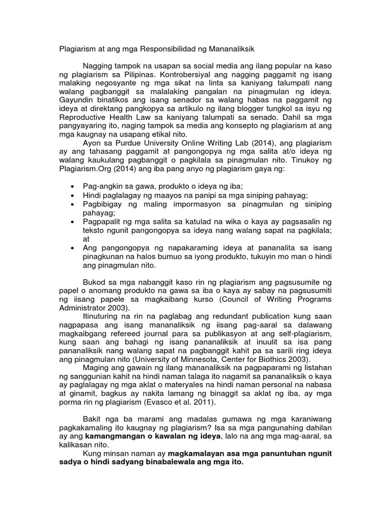 Plagiarism at Ang Mga Responsibilidad NG Mananaliksik | PDF