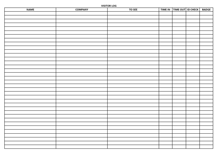 Name Company To See Time in Time Out Id Check Badge Visitor Log | PDF