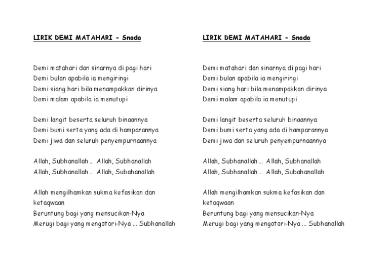 Lirik Demi Matahari | PDF