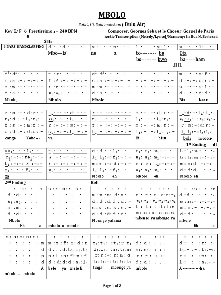 Mbolo by Goerges Seba | PDF | Musicology | Musical Compositions