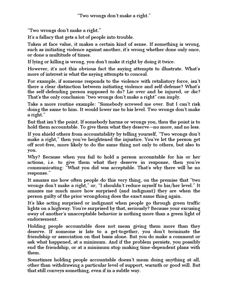 Two Wrongs Don't Make A Right | PDF | Violence | Cognition