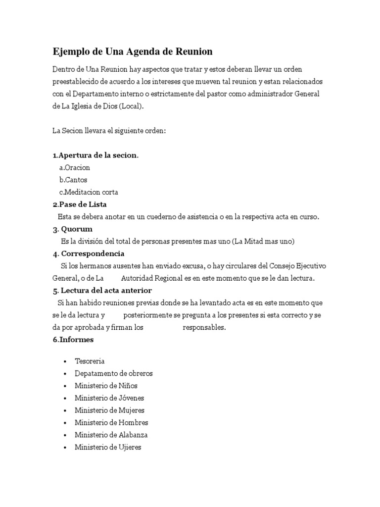 Ejemplo de Una Agenda de Reunion