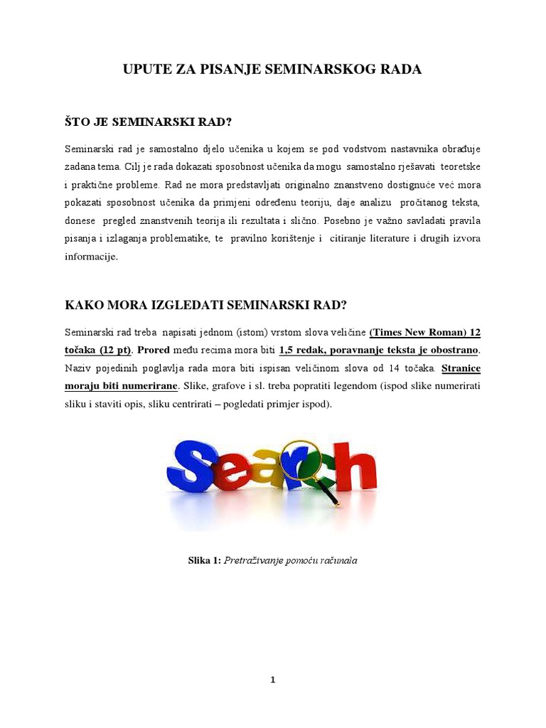 Upute Za Pisanje Seminarskog Rada | PDF