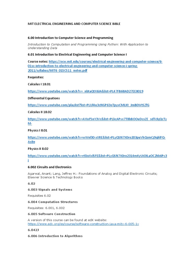 Mit Electrical Engineering and Computer Science Bible | PDF