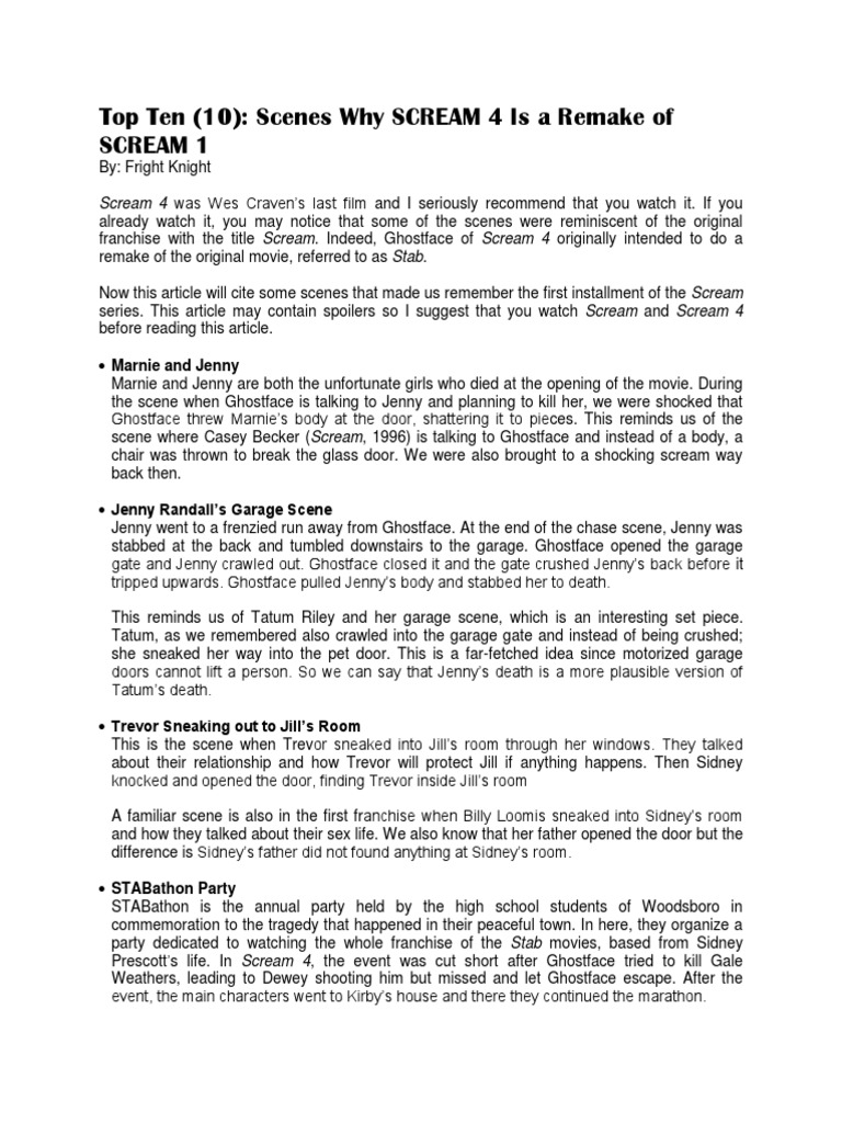 Top Ten Scenes From SCREAM 4 | PDF | Leisure