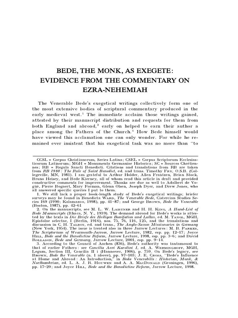 Bede, The Monk, As Exegete - Evidence From The Commentary On Ezra ...