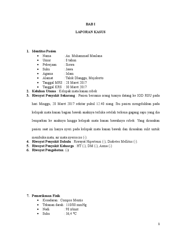 Lapsus Laserasi Palpebra | PDF