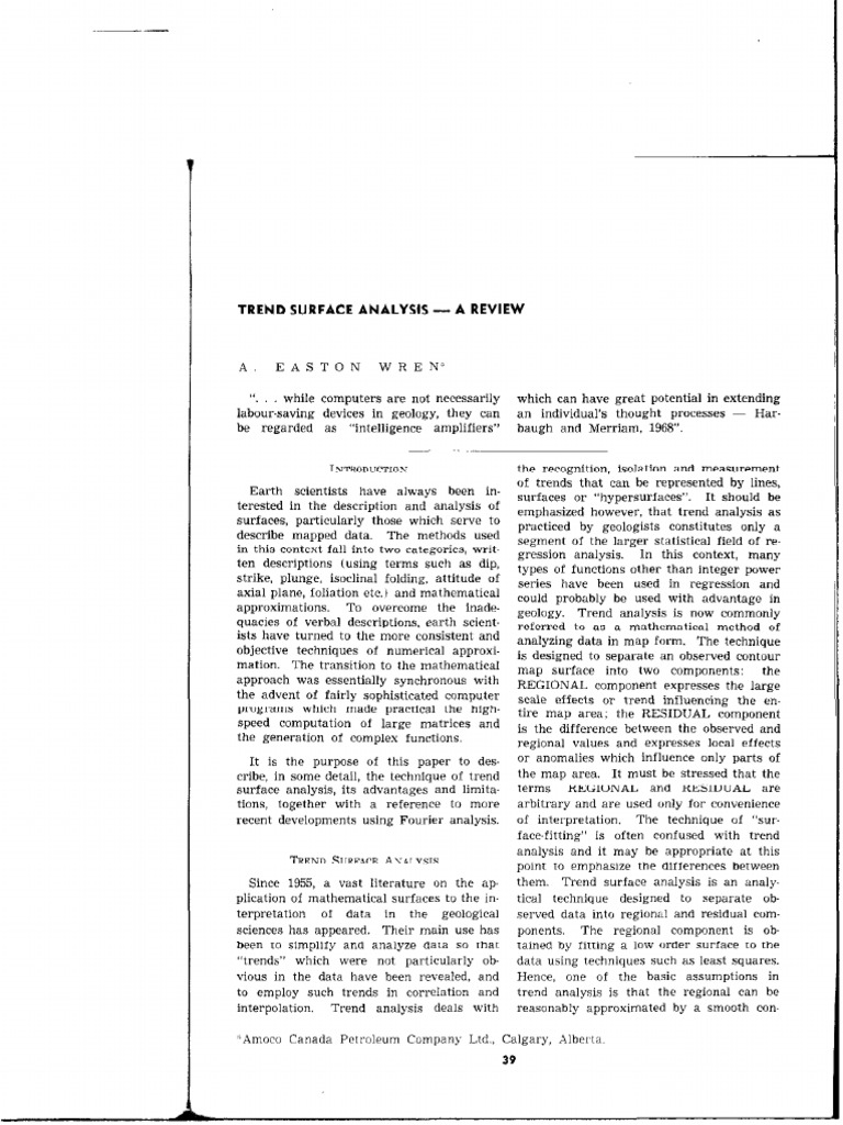 1973 Wren A Trend Surface Analysis | PDF | Least Squares | Regression Analysis