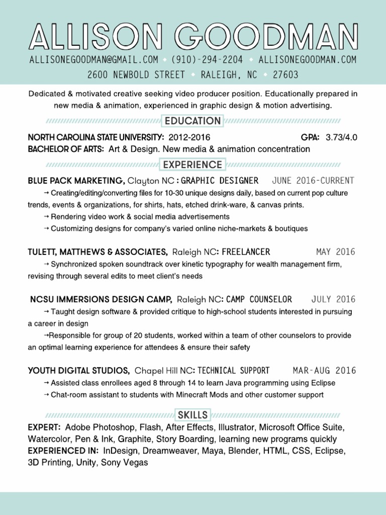 Sinclair Resume CV Allison Goodman 2018 | PDF