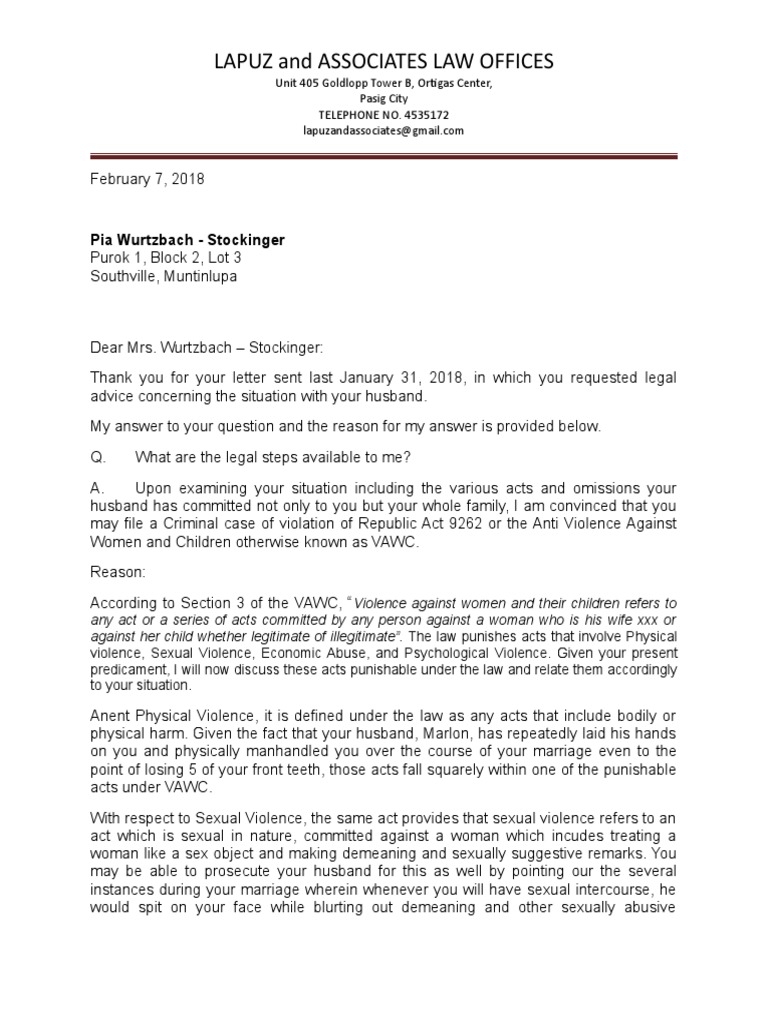 Advice Letter Sample | PDF | Psychological Abuse | Violence