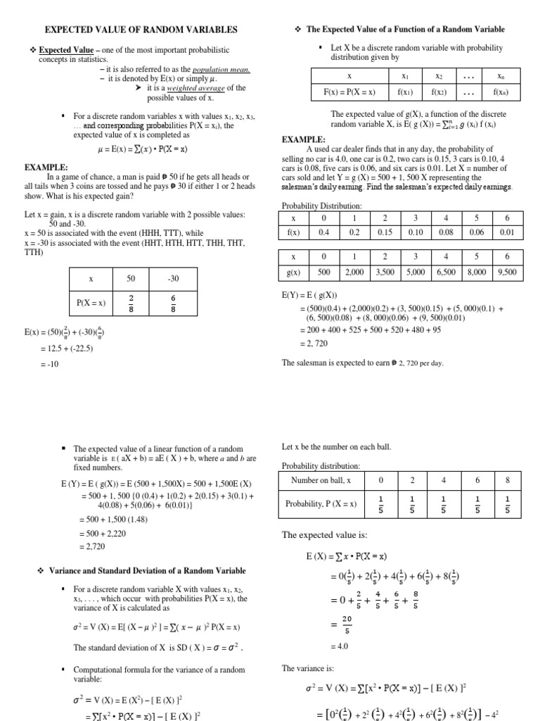Statistics: Expected Value Basics | PDF | Expected Value | Variance