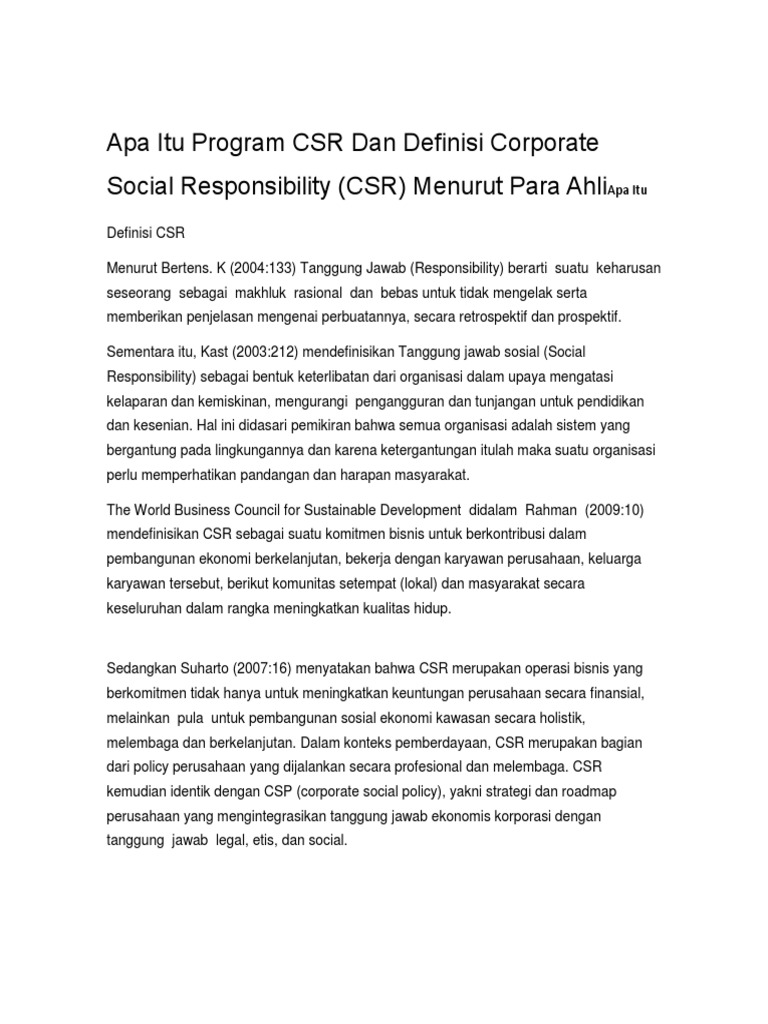 Apa Itu Program CSR Dan Definisi Corporate Social Responsibility Dan SUmbernya | PDF