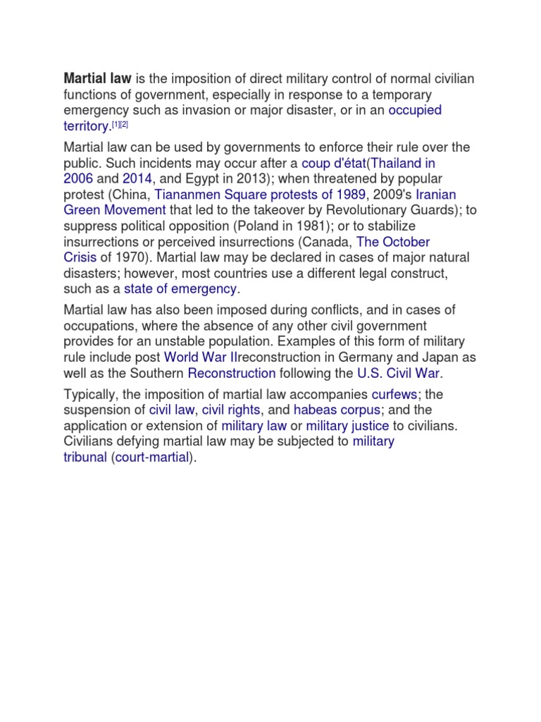 What is Martial Law: Definition, History and Examples | PDF