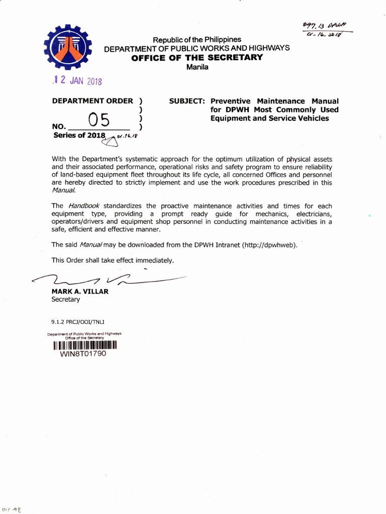 DO - 005 - s2018 - Preventive Maintenance Manual For DPWH Equipment and ...
