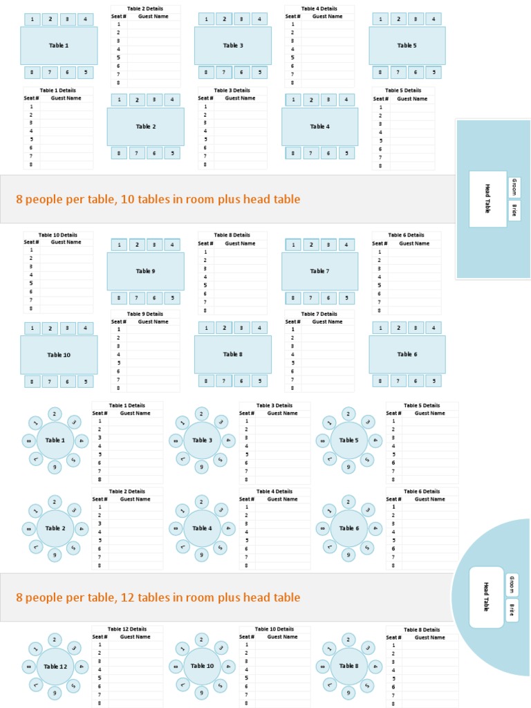 8 People Per Table, 10 Tables in Room Plus Head Table | PDF | Living ...