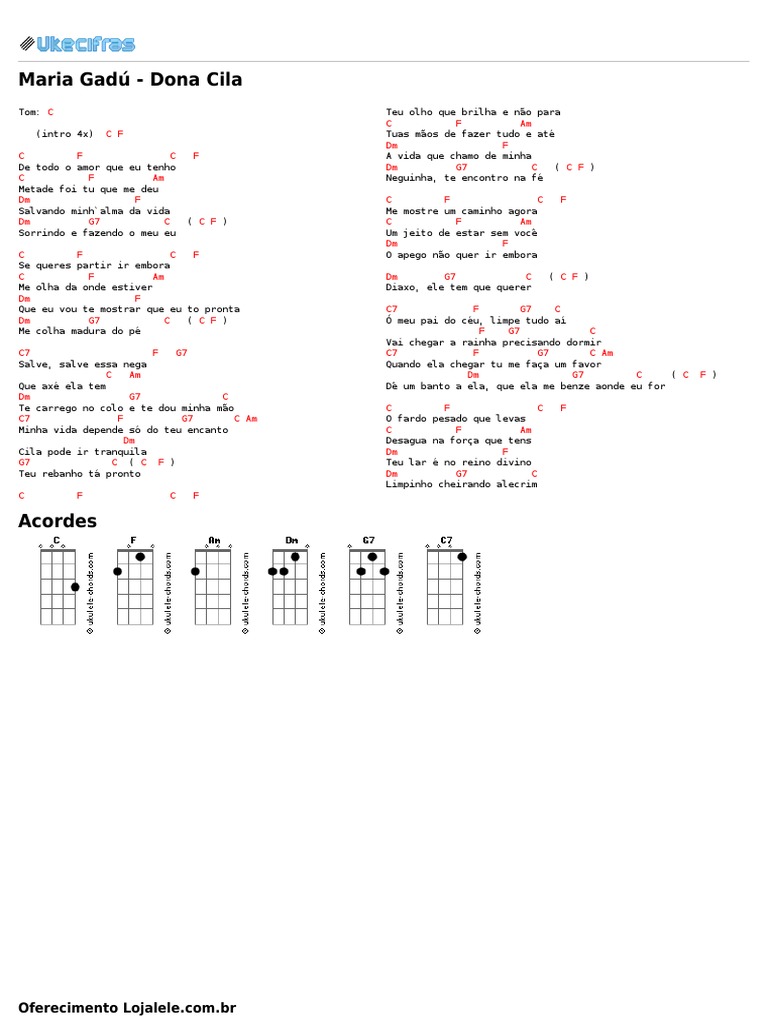 Maria Gadú - Dona Cila (Uke Cifras) PDF | PDF | Lazer