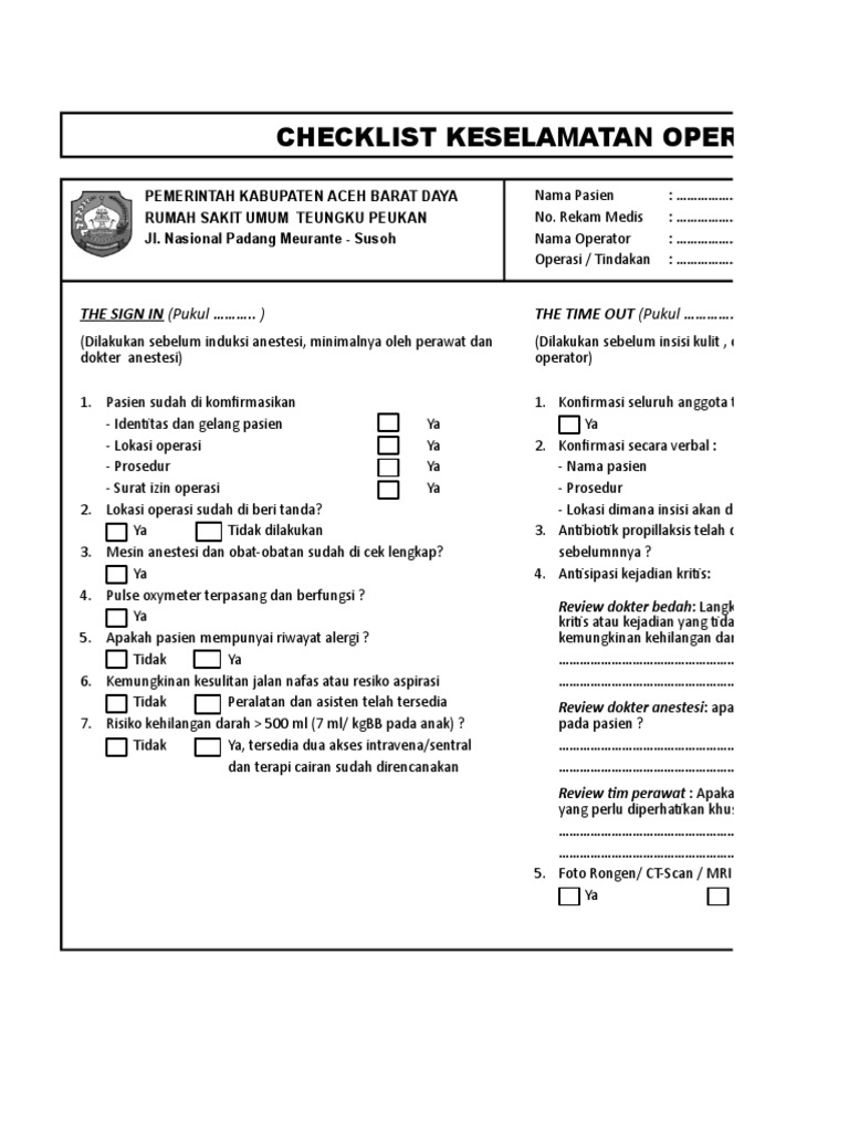 Form CheckList Keselamatan Operasi - Time Out | PDF