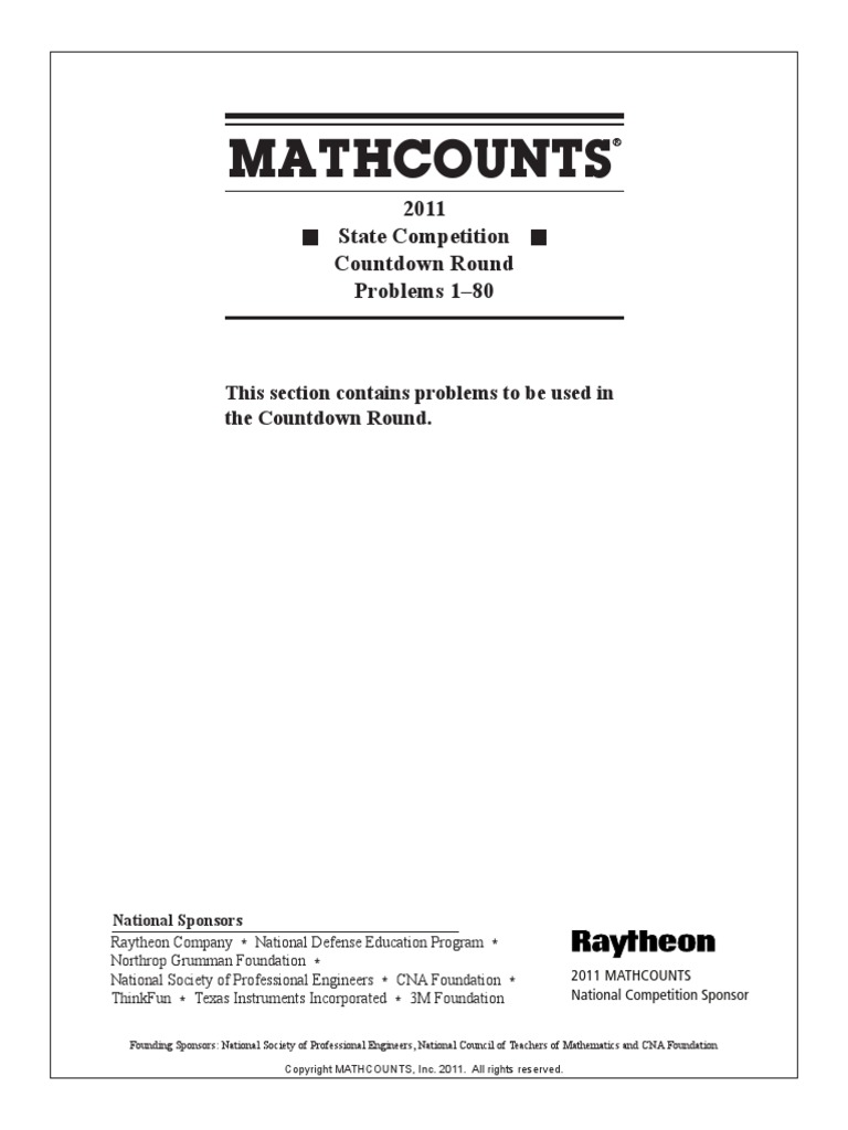 2011 State Competition Countdown Round | PDF | Fraction (Mathematics ...