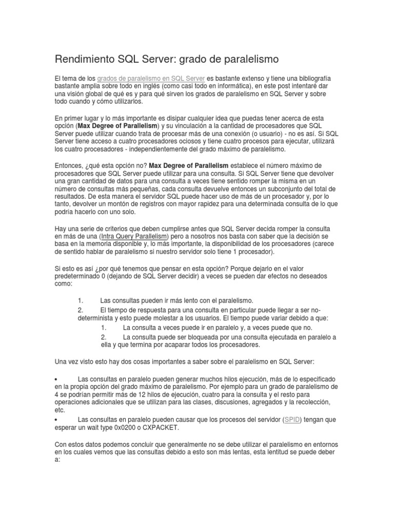 Configurar Paralelismo | PDF | Servidor SQL de Microsoft | Unidad ...