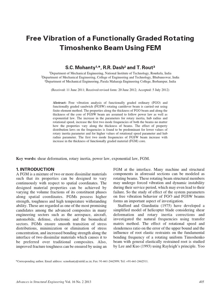 Free Vibration of A Functionally Graded Rotating Timoshenko Beam Using ...