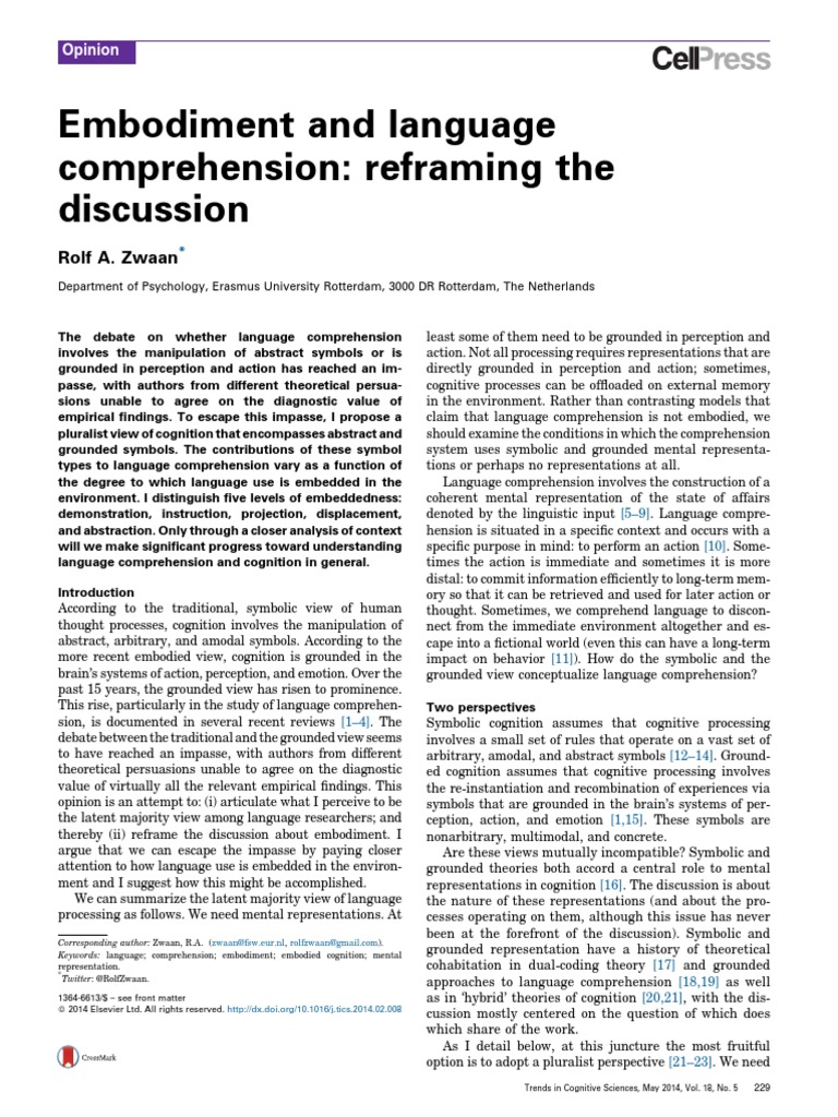 Embodiment and Language Comprehension: Reframing The Discussion | PDF | Embodied Cognition ...
