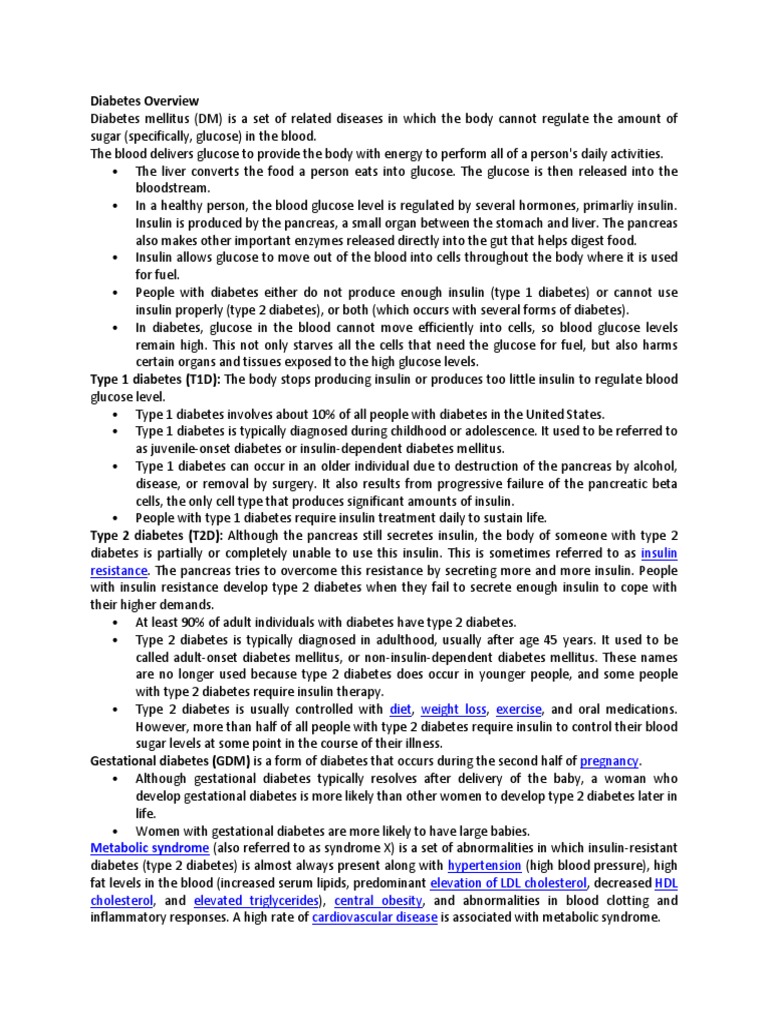Diabetes Overview | PDF | Diabetes Mellitus Type 2 | Prediabetes