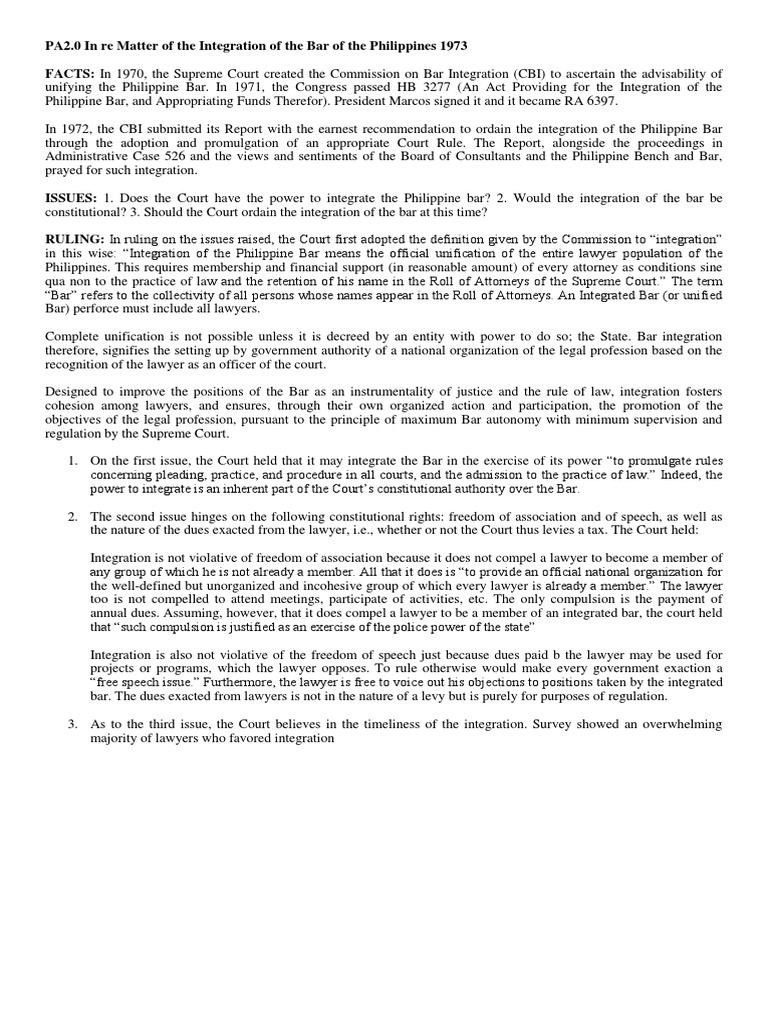 Integration of the Philippine Bar 1973 | PDF | Lawyer | Practice Of Law