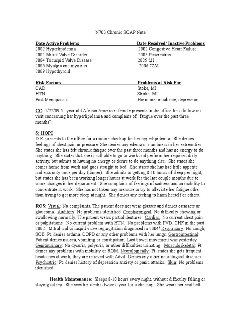 n703 Chronic Soap Note | PDF | Heart | Medical Specialties