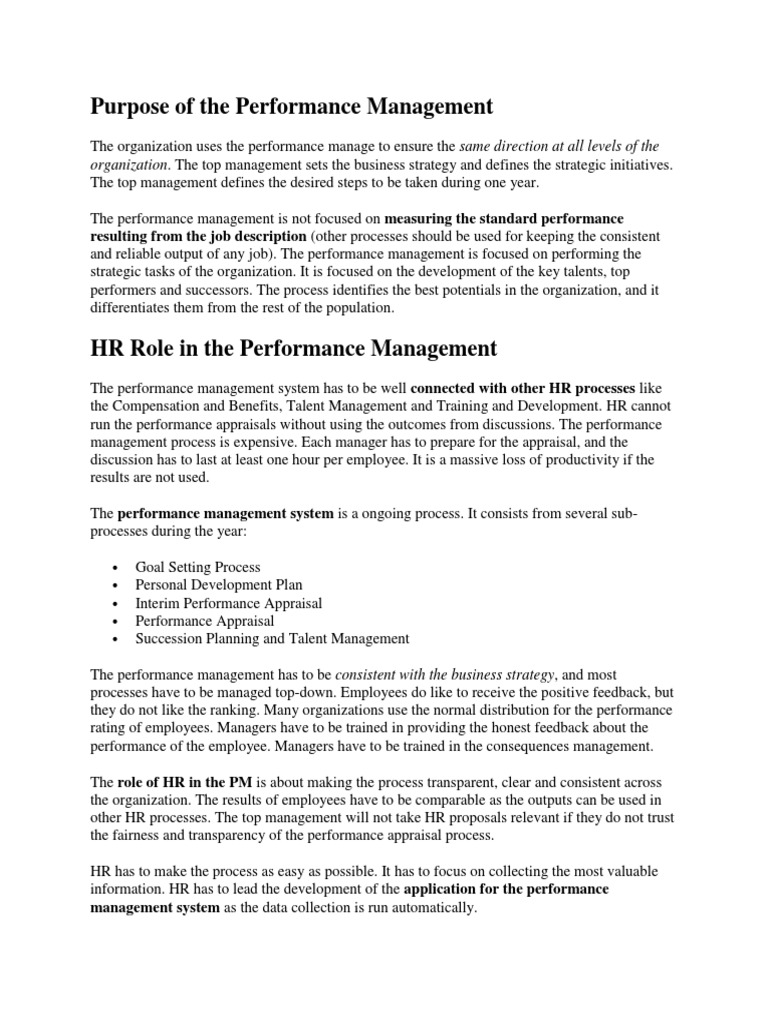 Purpose of Performance Management | PDF | Performance Appraisal ...