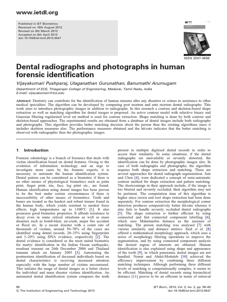 Dental Radiographs and Photographs in Human Forensic Identification ...