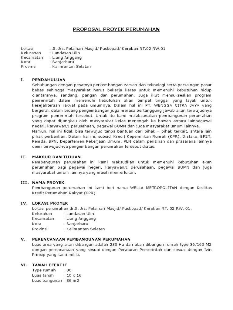 Proposal Proyek Perumahan | PDF